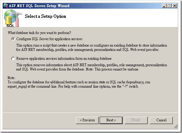 彬綺部: ASP.NET SQL Server 註冊工具 (Aspnet_regsql.exe)
